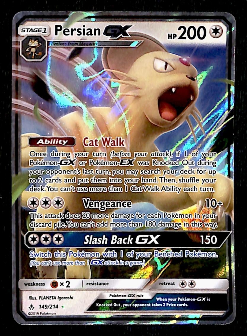 Persian GX Rare Unbroken Bonds 149/214, NM Pokemon Card