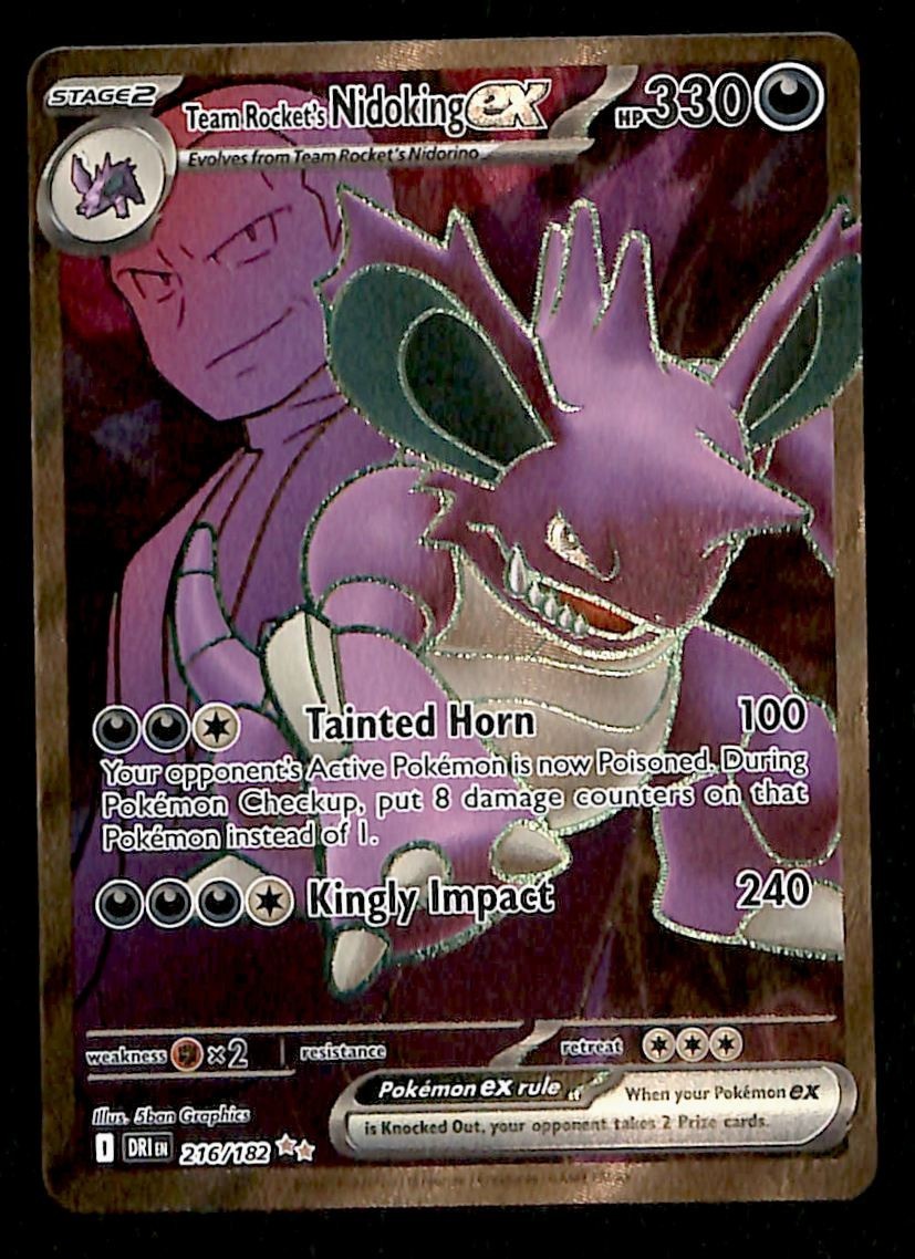 Team Rockets Nidoking ex Full Art Destined Rivals NM, 216/182 Pokemon