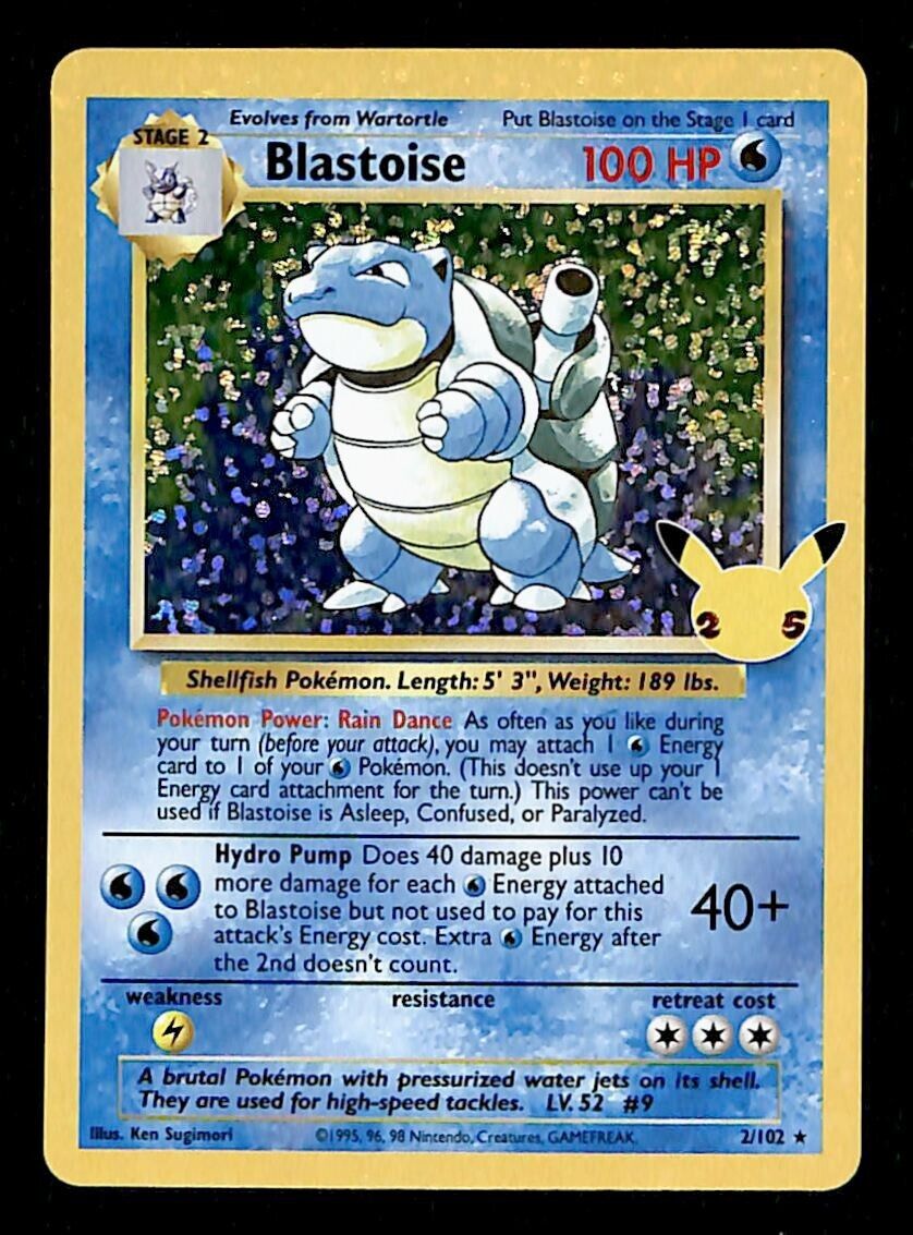 Blastoise Holo Celebrations 25th Anniversary 2/102, NM Pokemon Card