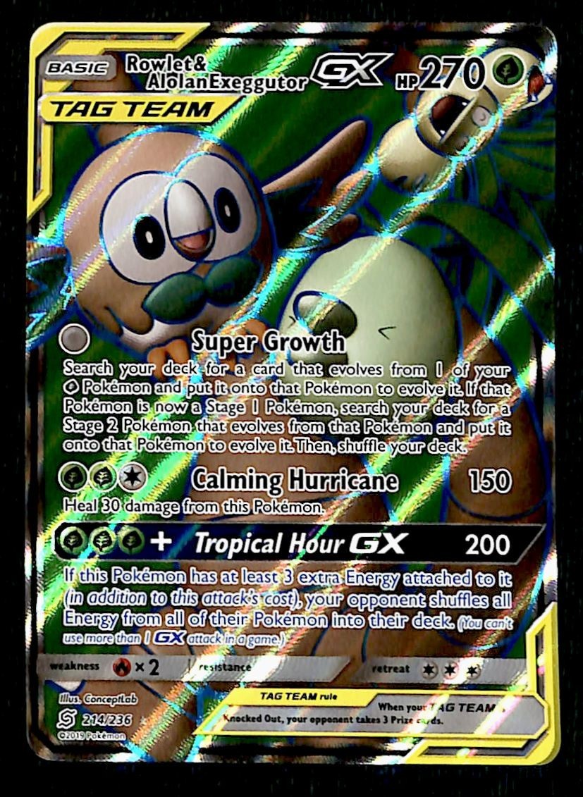 Rowlet & Alolan Exeggutor Tag Team Unified Minds 1214/236, NM Pokemon