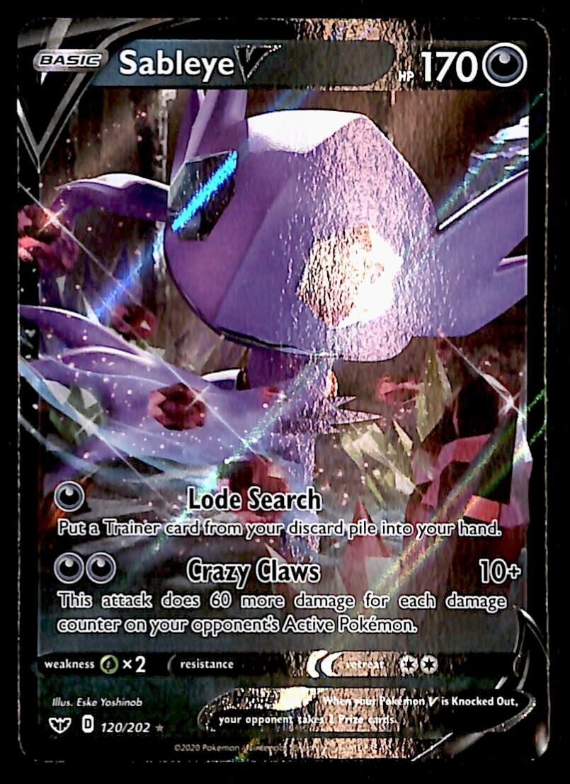 Sableye V Ultra Rare Sword & Shield 120/202, NM Pokemon Card