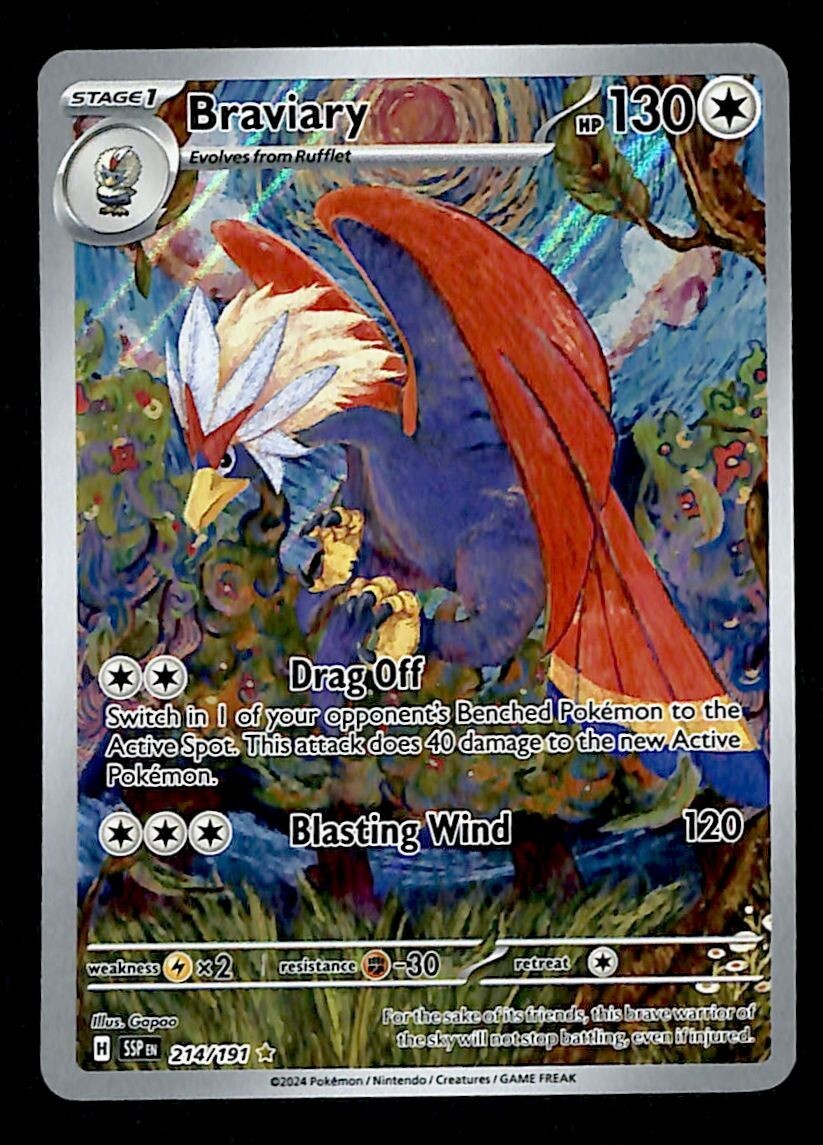 Braviary Illustration Rare Surging Sparks 214/191, NM Pokemon Card