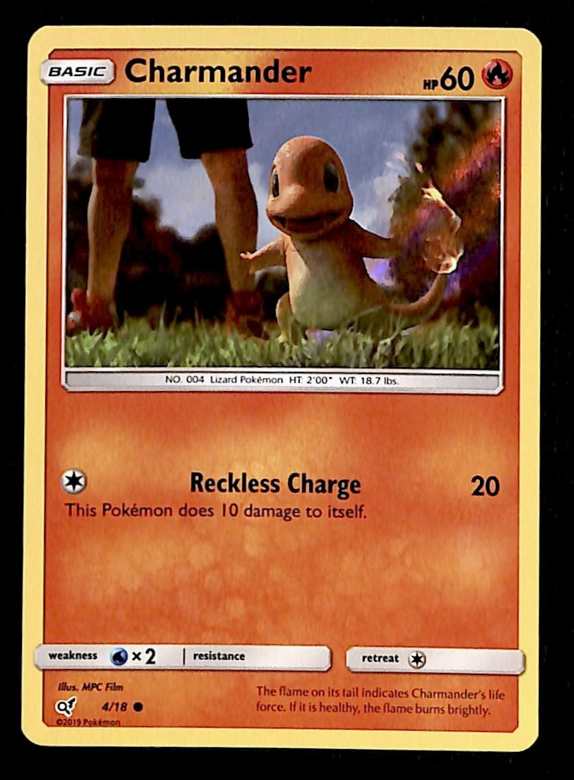 Charmander Holo Detective Pikachu NM, 4/18 Pokemon Card.