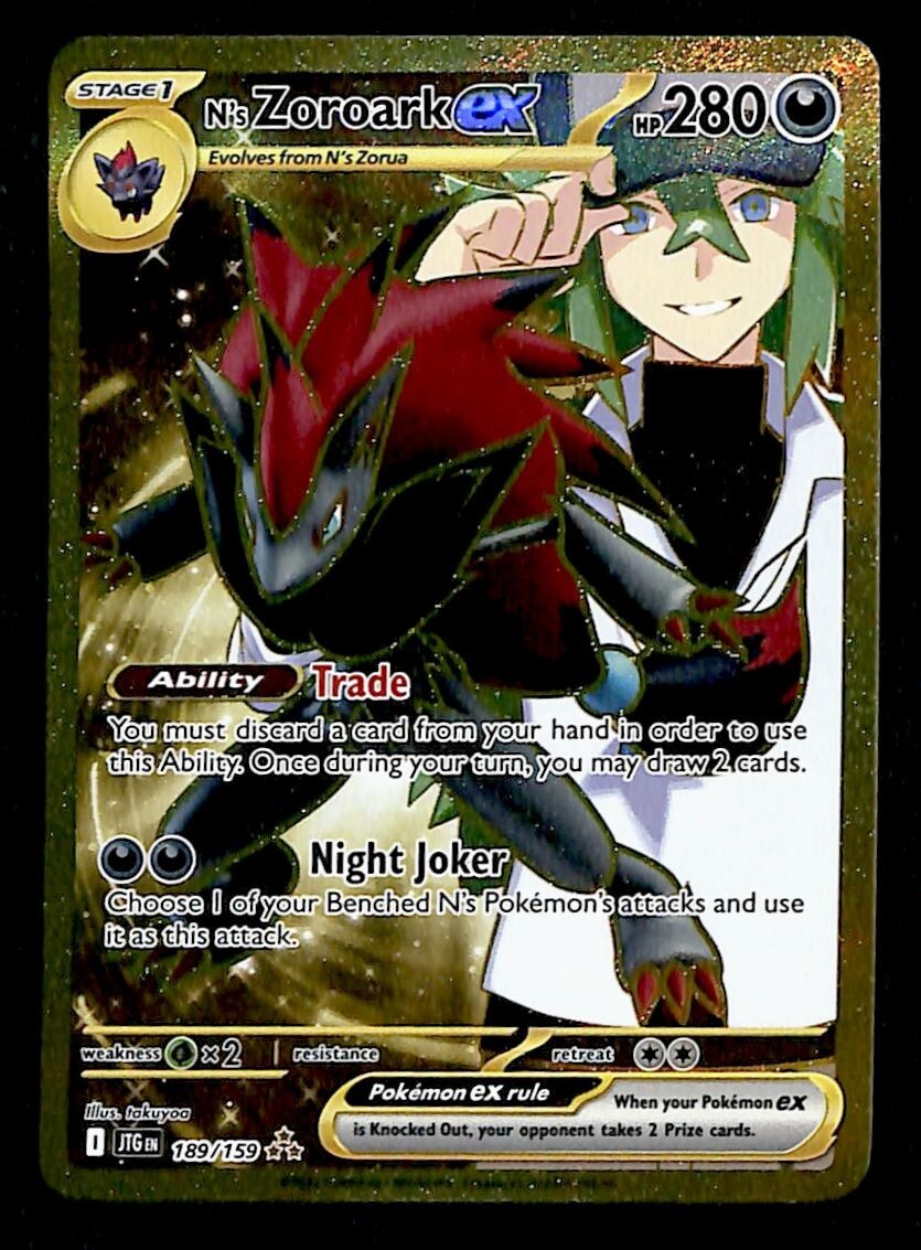 N's Zoroark ex Gold Hyper Rare Journey Together 189/159, NM Pokemon Ca