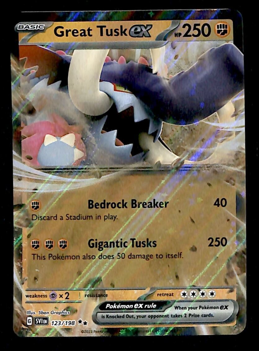 Great Tusk EX Ultra Rare Scarlet & Violet Bae 123/198, NM Pokemon Card