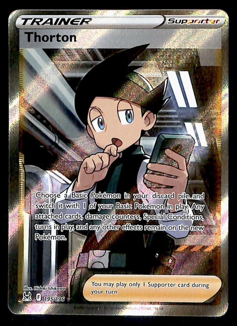 Thorton Full Art Trainer Lost Origin 195/196, EX Pokemon Card