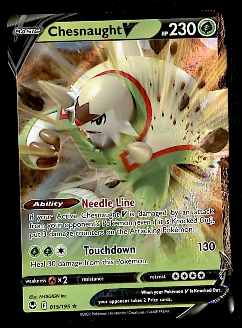 Chesnaught V Ultra Rare Silver Tempest 015/195, NM Pokemon Card